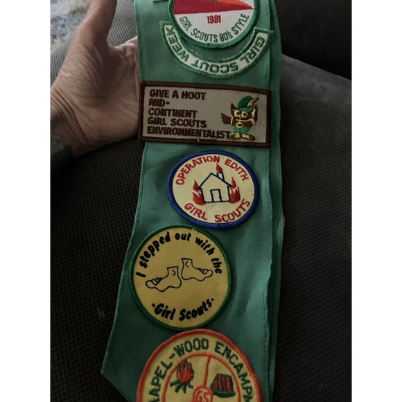 Bedding | Vintage Girl Scouts Green Sash With Badges Numbers And Pins ...